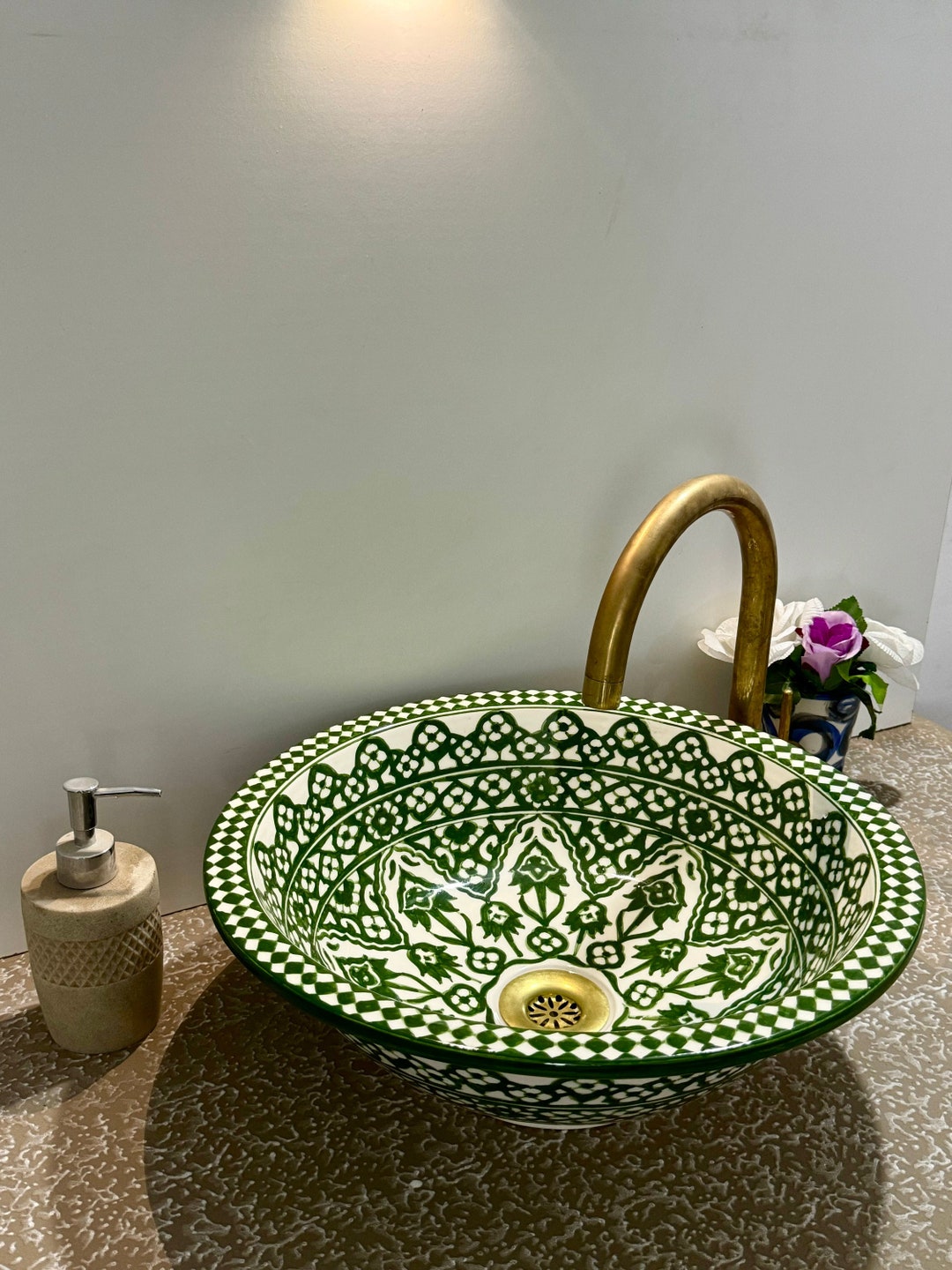 Handcrafted Green Floral Ceramic Basin - Etsy