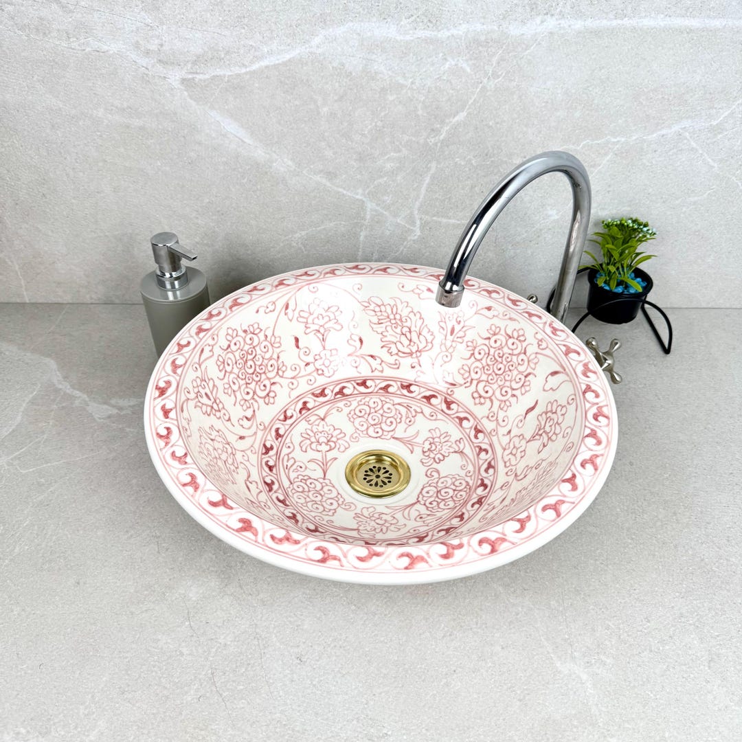 Artisan Ceramic Wash Basin – Blush Pink Round Countertop Vanity Sink ...