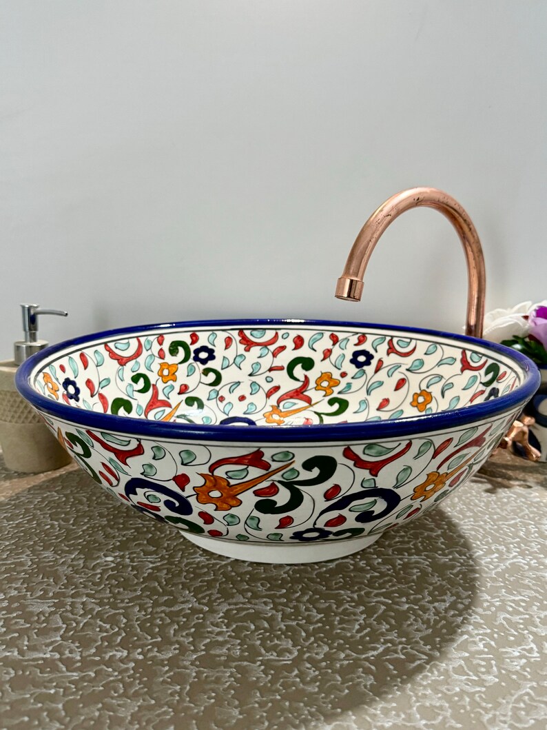 Vibrant Floral-themed Ceramic Wash Basin - Etsy