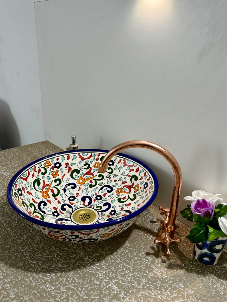 Vibrant Floral-themed Ceramic Wash Basin - Etsy