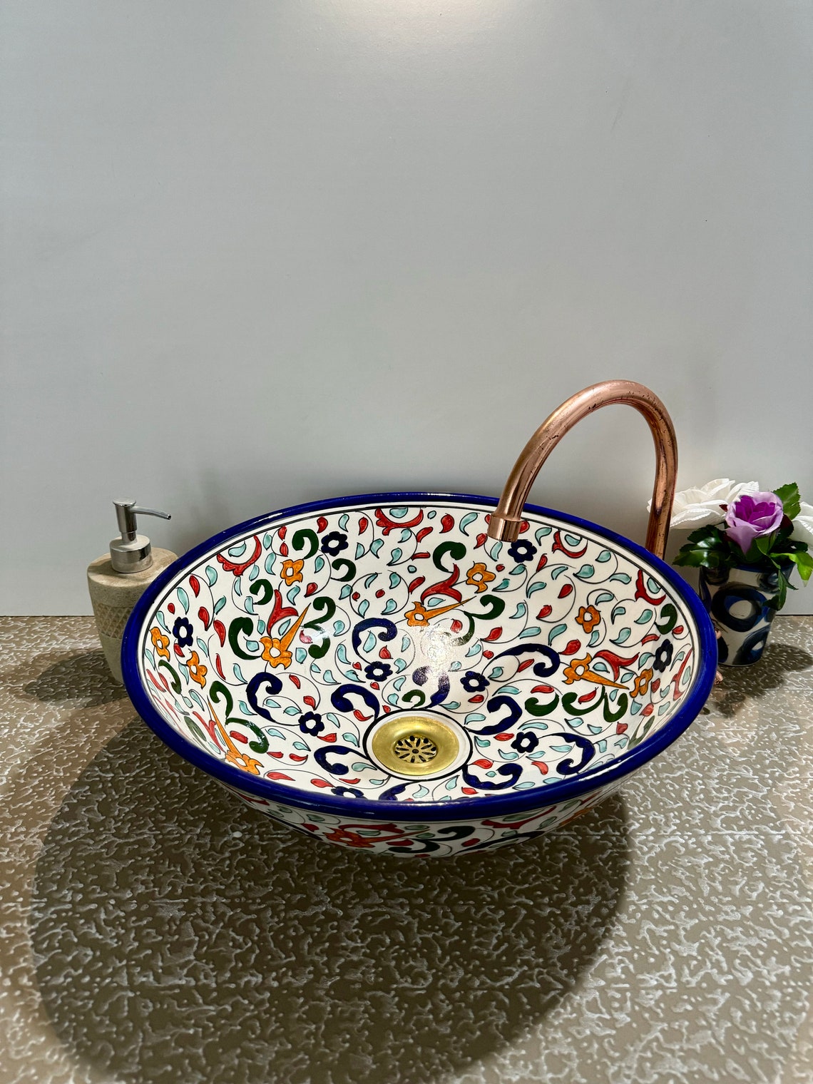 Vibrant Floral-themed Ceramic Wash Basin - Etsy