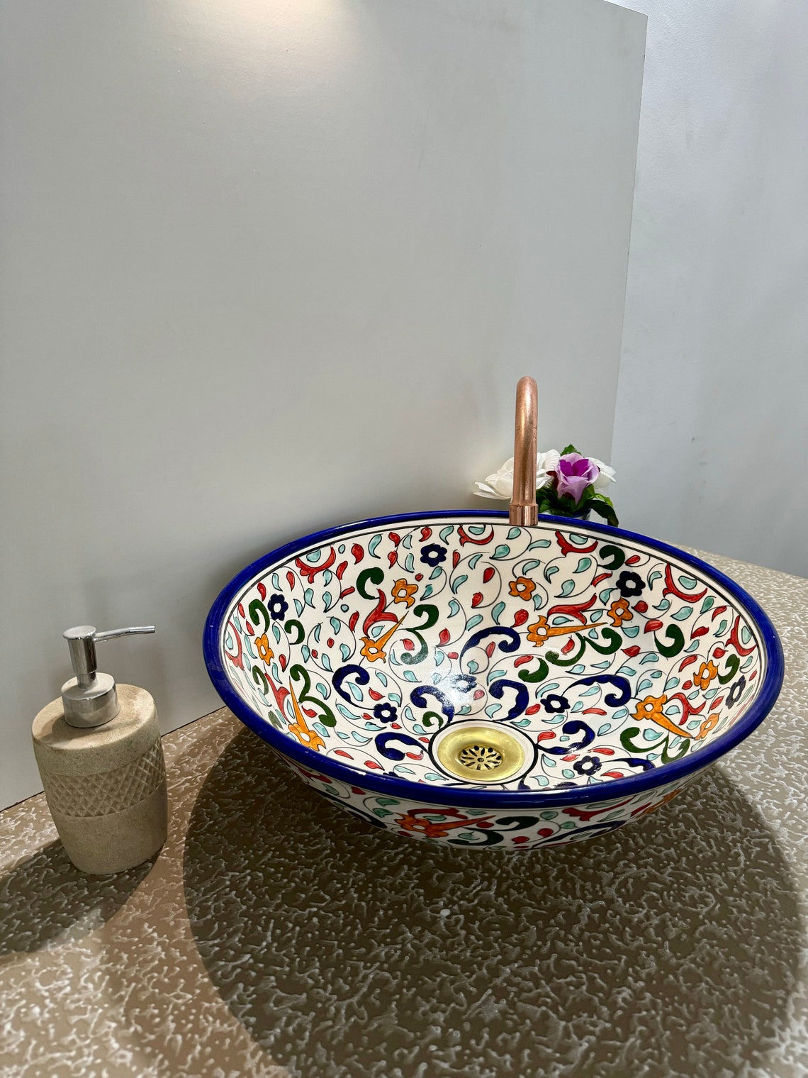 Vibrant Floral-themed Ceramic Wash Basin - Etsy