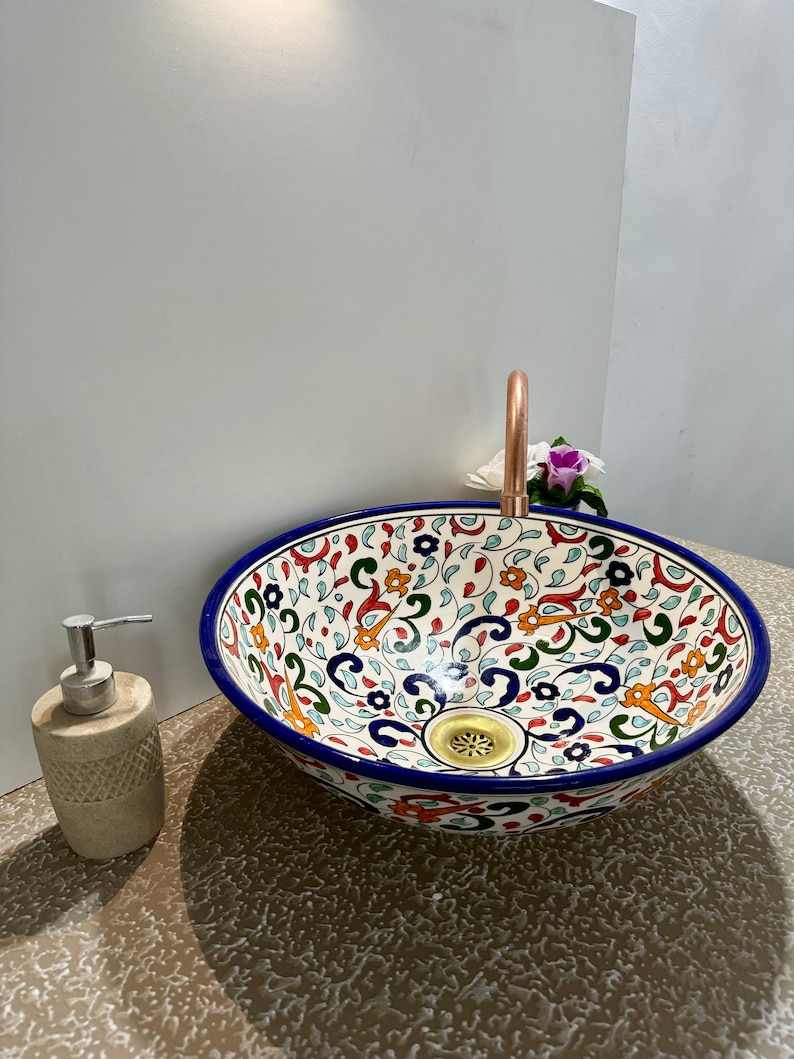 Vibrant Floral-themed Ceramic Wash Basin - Etsy