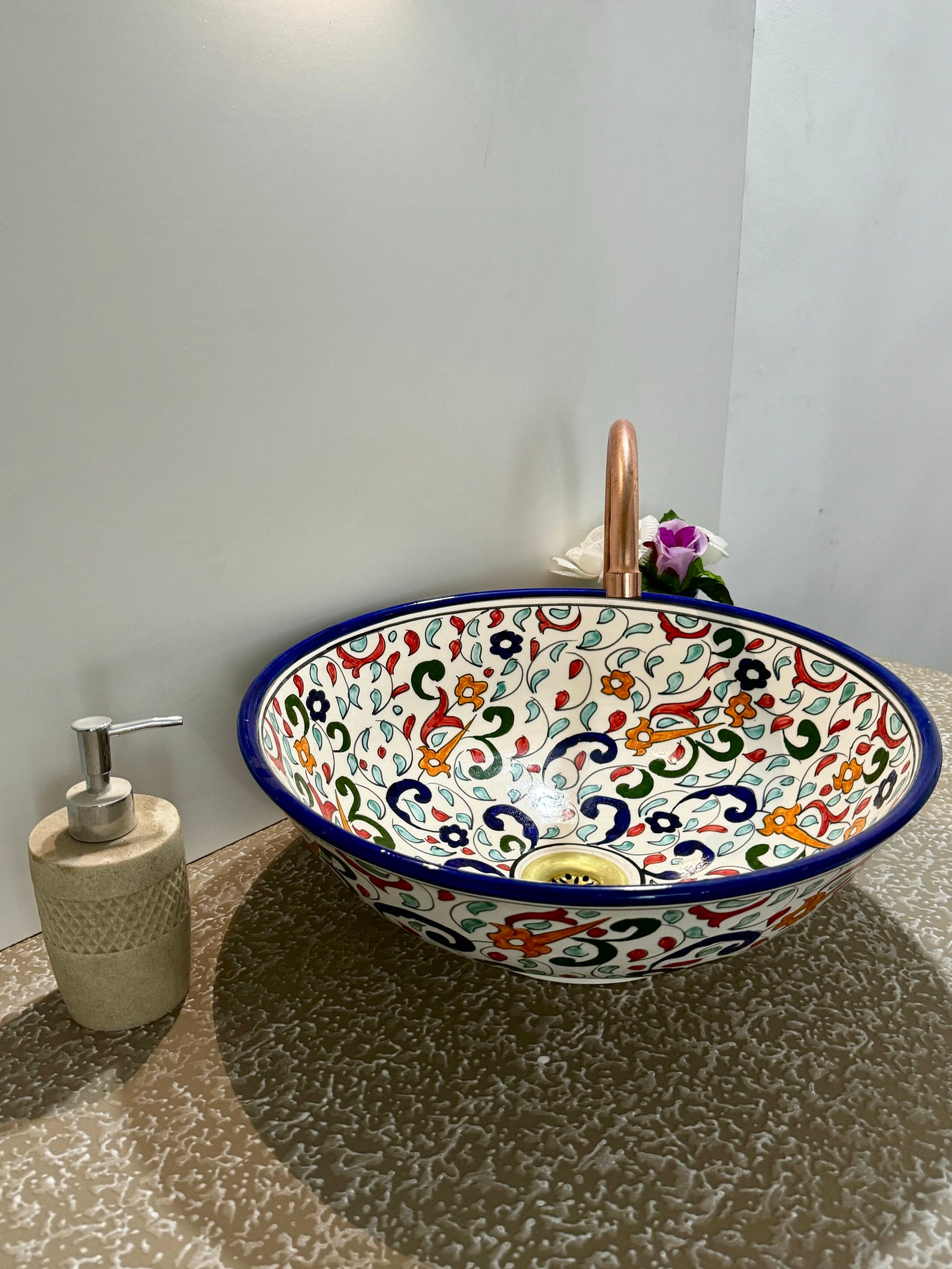 Vibrant Floral-themed Ceramic Wash Basin - Etsy