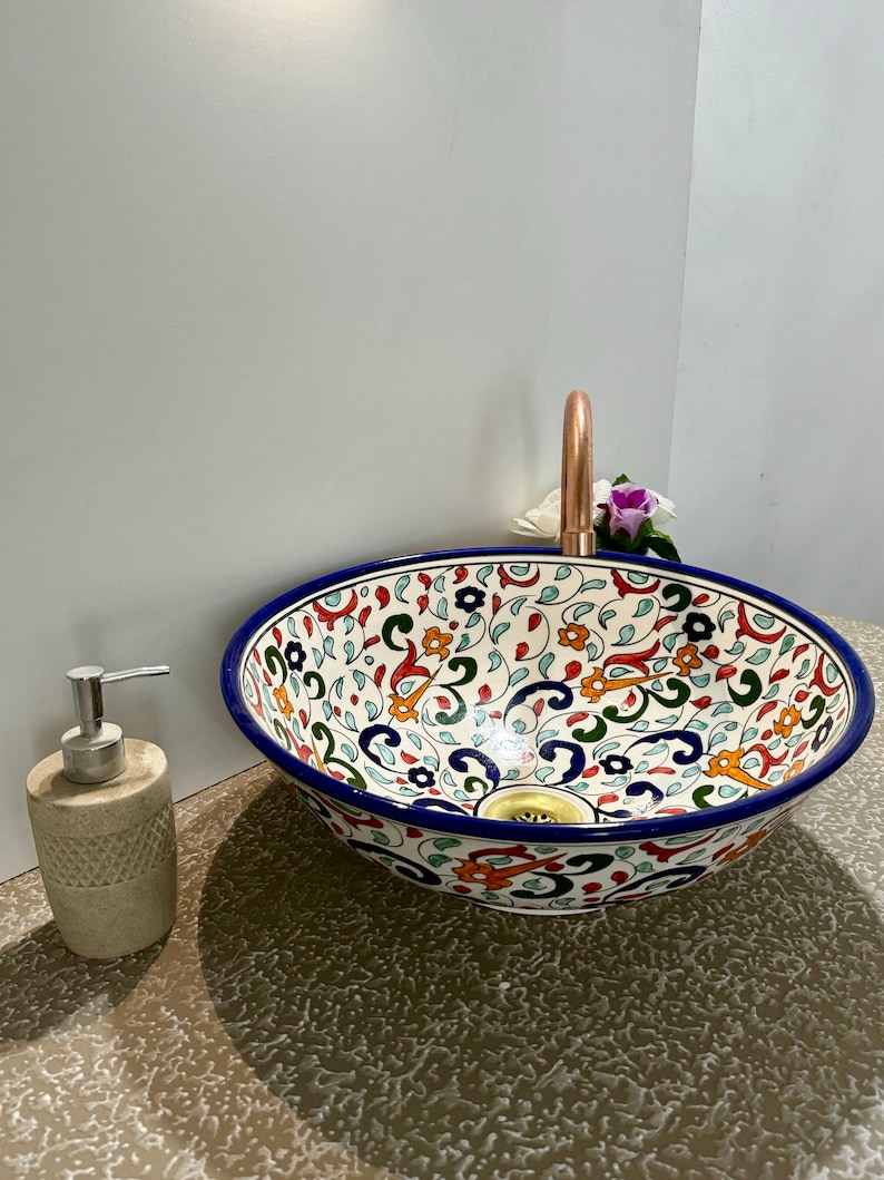 Vibrant Floral-themed Ceramic Wash Basin - Etsy