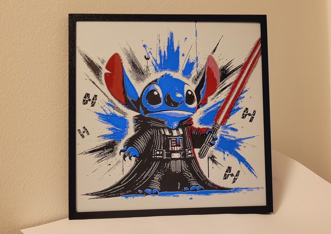 Stitch Darth Vader 3D Printed Framed Wall Art – Cute Star Wars Gift ...