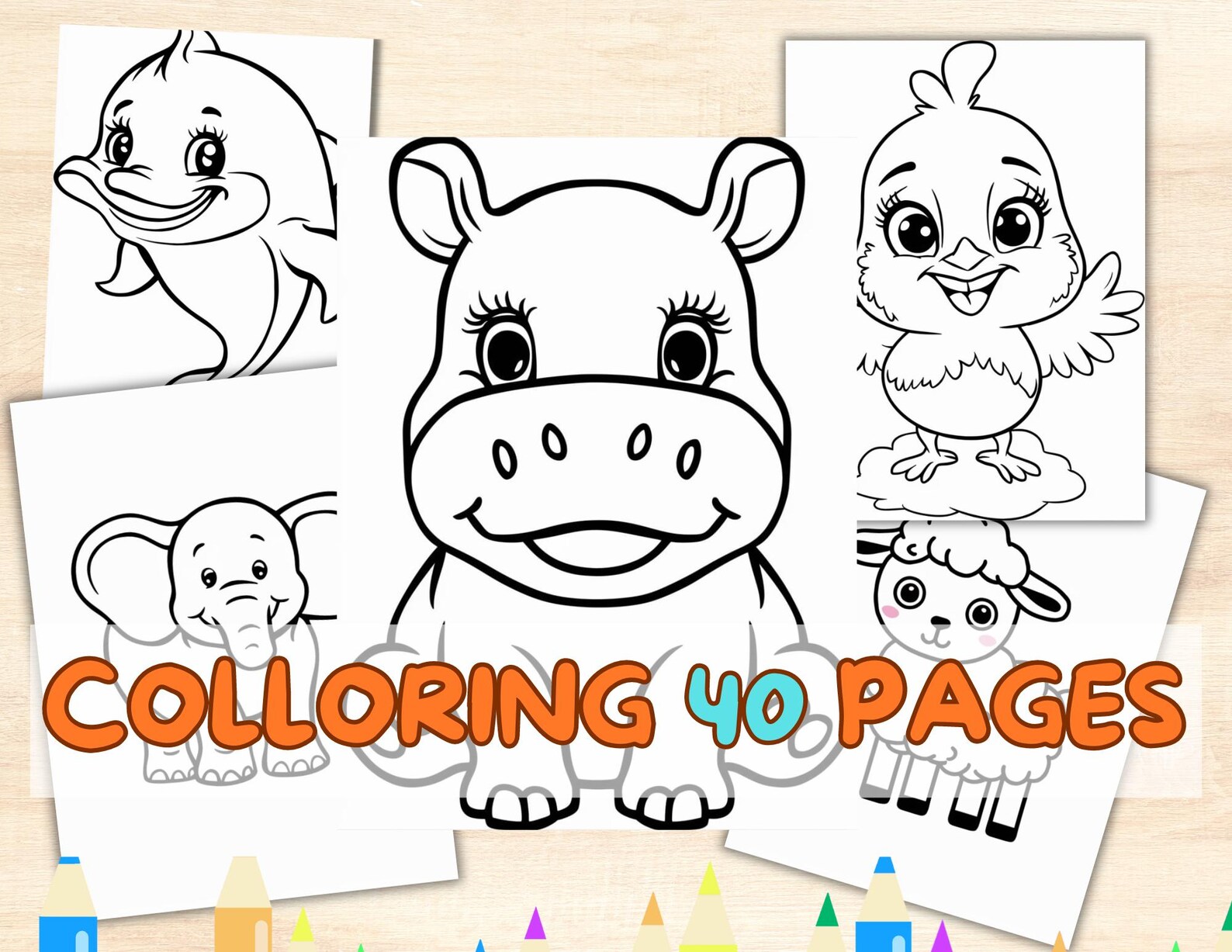40 Cute Baby Animals Coloring Pages for Kids Easy Coloring Animals Set ...