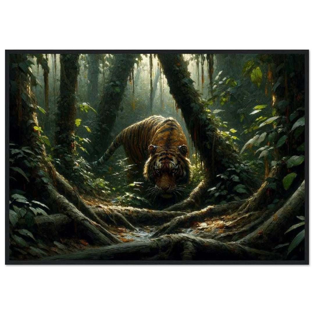 Danger Lurks Tiger in the Jungle Art Print Wall Art Painting Framed ...
