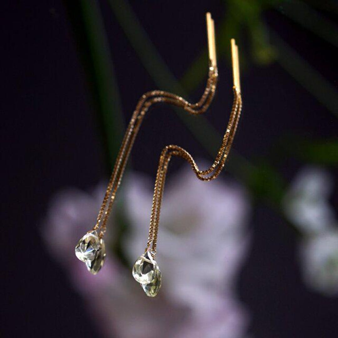 Lemon Quartz Concave Pear Shape Cut Threader Earrings - Etsy