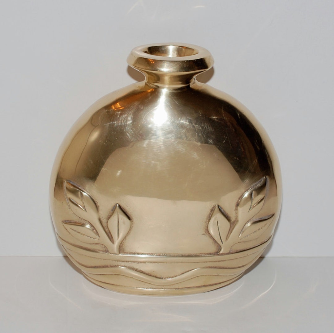 Vintage Heavy Thick Brass Vase With Bamboo Motif in the Dolbi Cashier ...