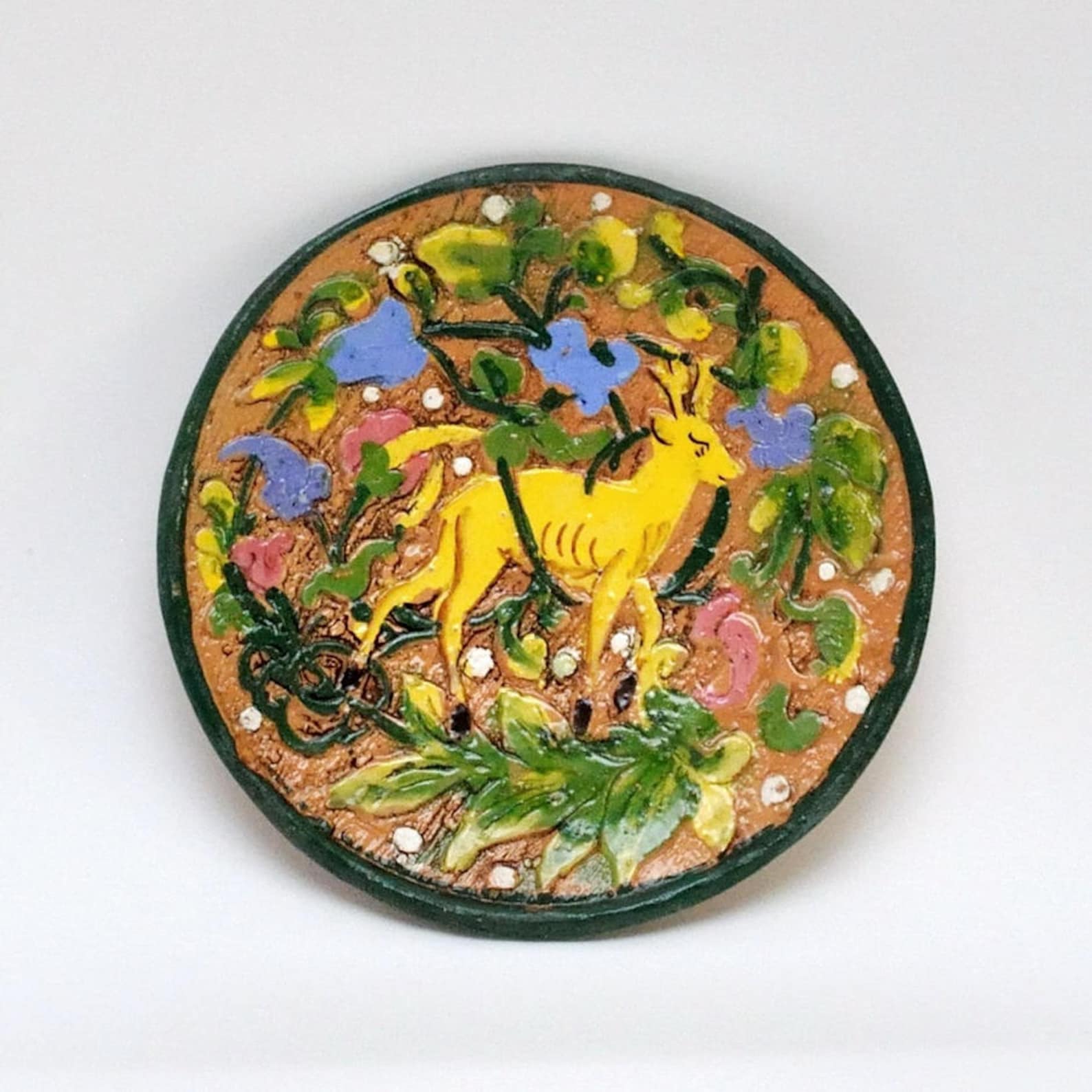 Vintage Italy Sgraffito Carved Terracotta Redware Pottery Plate With ...