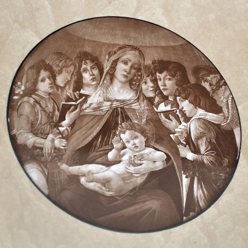 Vintage Framed Religious Lithograph of Madonna of the Pomegranate After ...