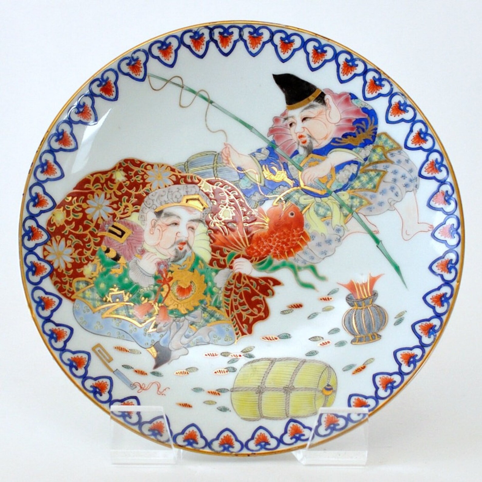 Antique Japanese Arita Porcelain Plate, Ebisu Daikoku Enamel Decoration ...
