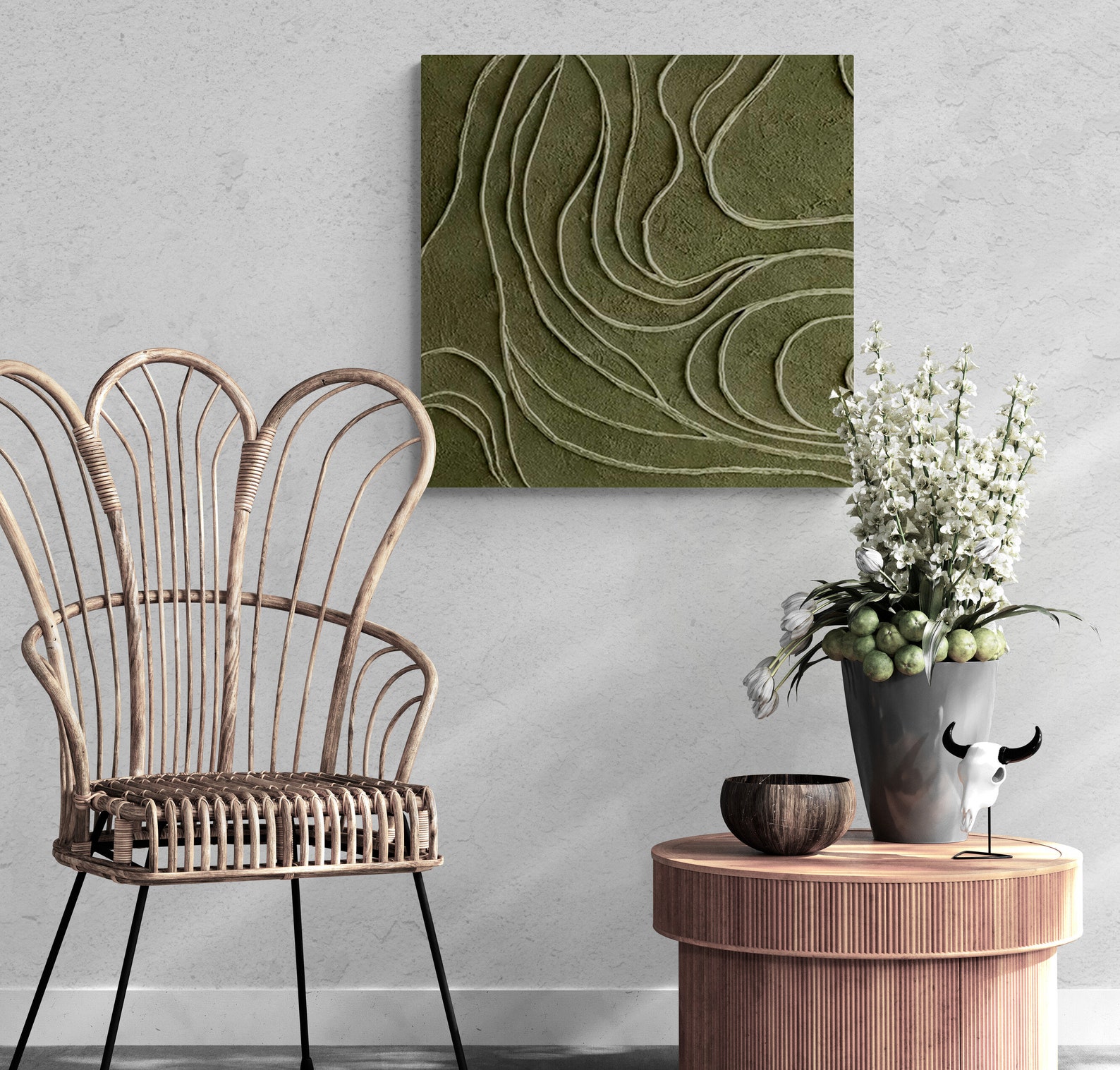 Abstract Wall Art String Art Shapes Painting in Moss Green - Etsy