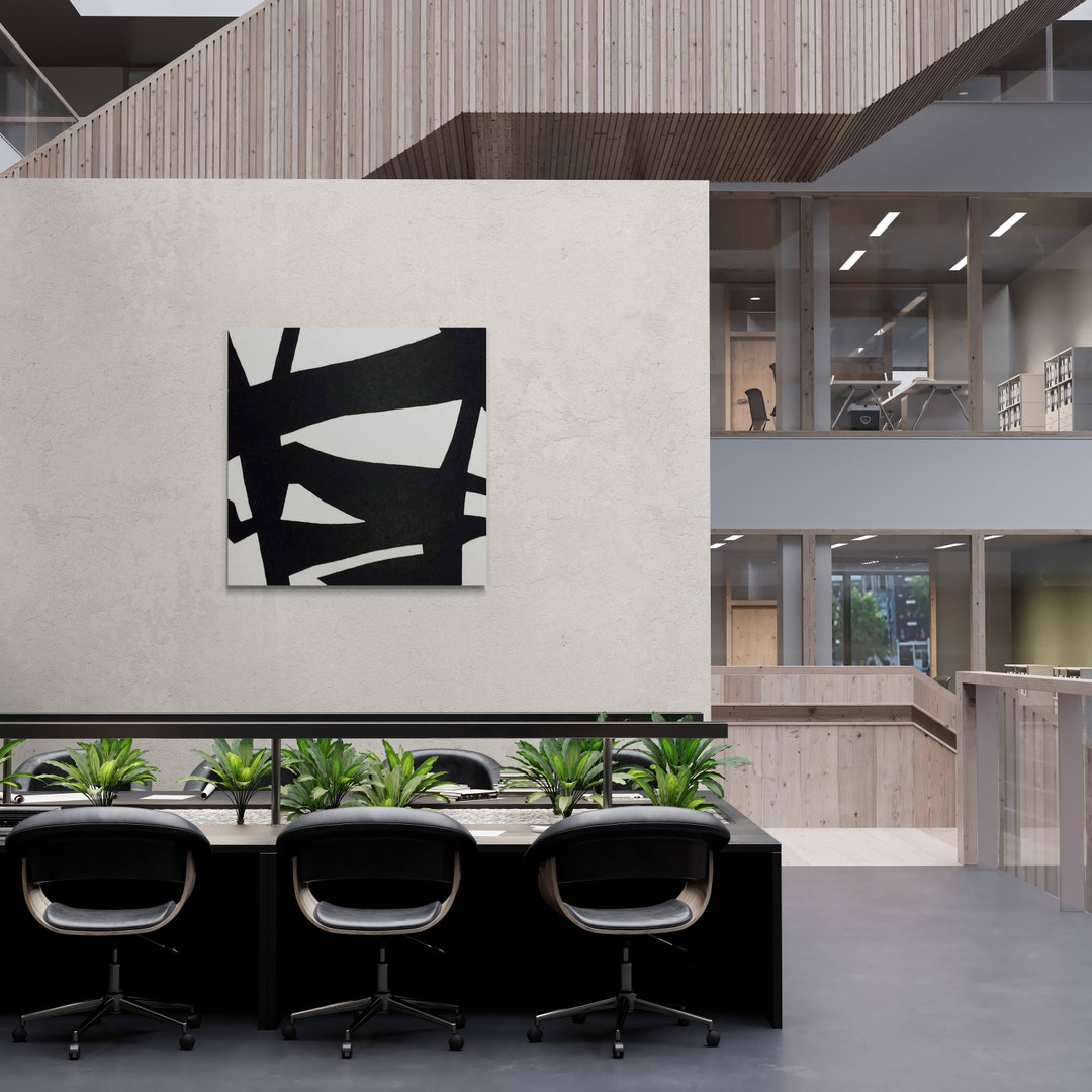 Black and White Linear Abstract Art Painting Modern Minimalist Home ...