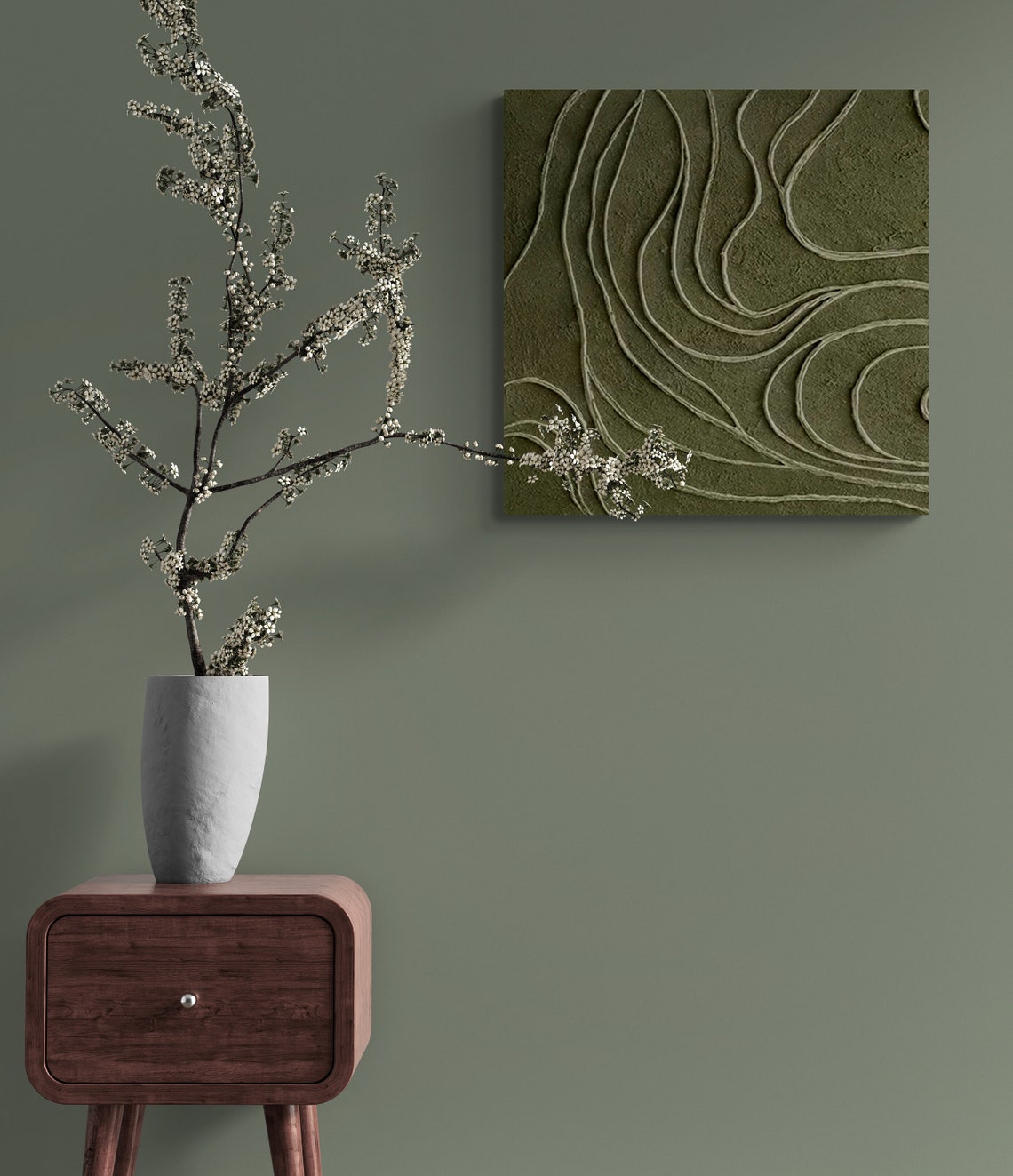 Abstract Wall Art String Art Shapes Painting in Moss Green - Etsy