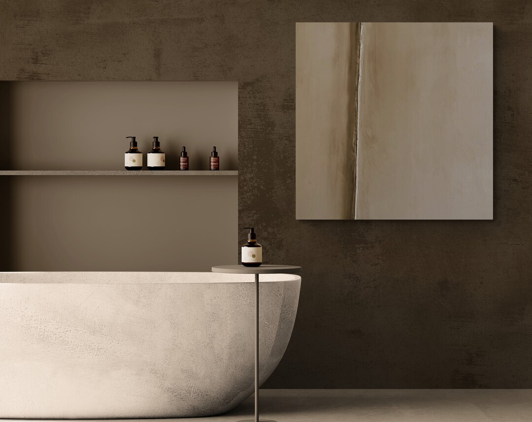 Textured Abstract Linear Wall Art Painting: Beige With Gold String ...