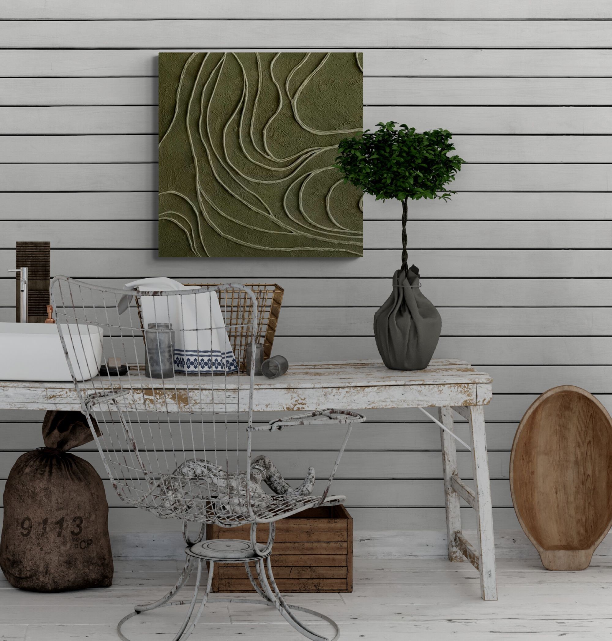 Abstract Wall Art String Art Shapes Painting in Moss Green - Etsy