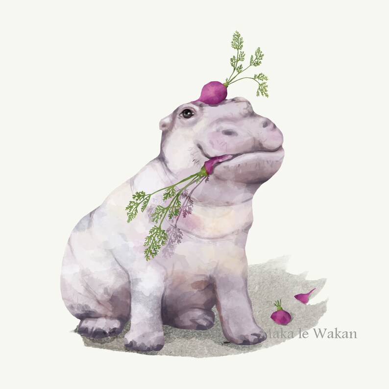 Baby Hippo Print Printable Nursery Art Watercolor Hippo | Etsy