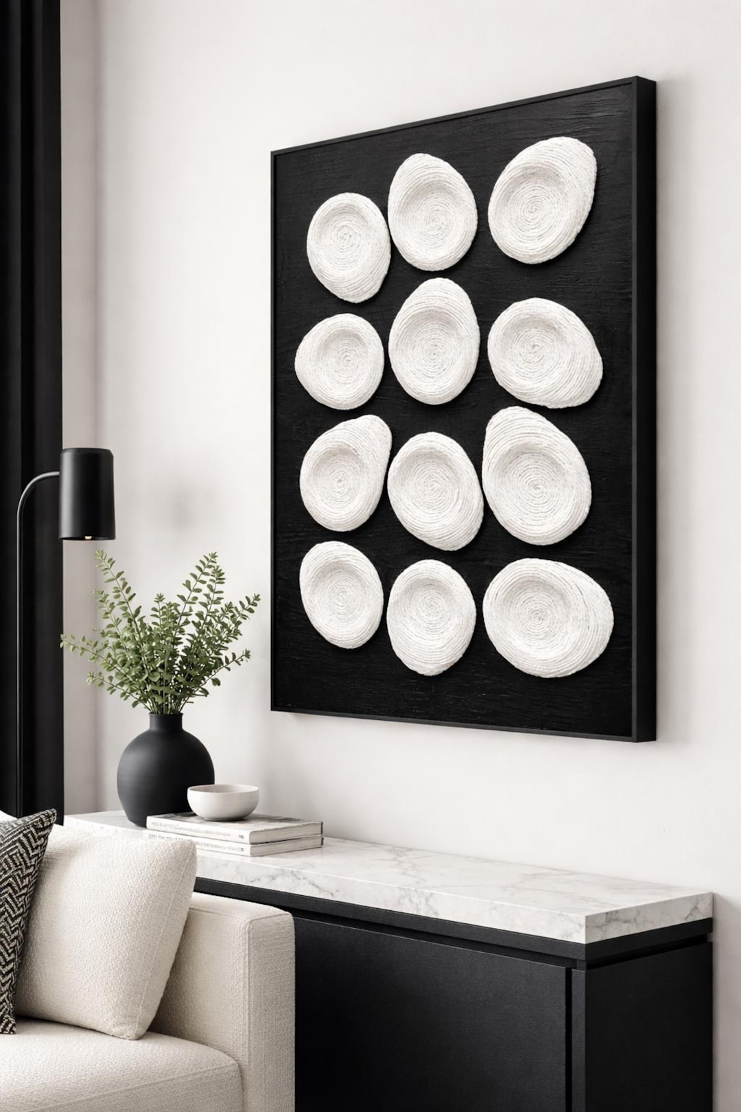 Textured Plaster String Wall Art Minimalist Abstract White Black Luxury ...