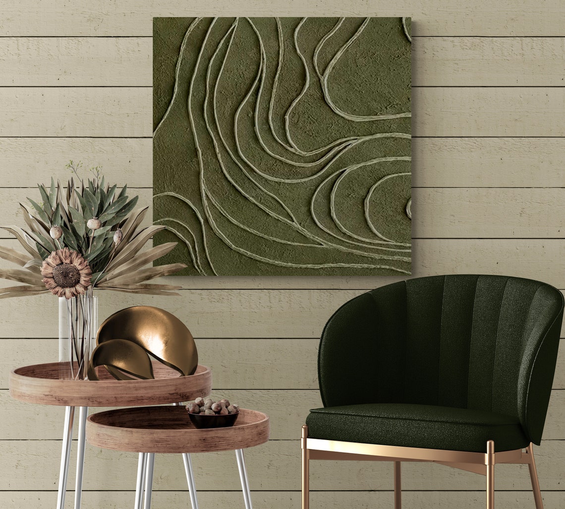 Abstract Wall Art String Art Shapes Painting in Moss Green - Etsy
