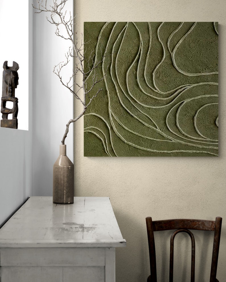 Abstract Wall Art - String Art Shapes Painting in Moss Green With ...