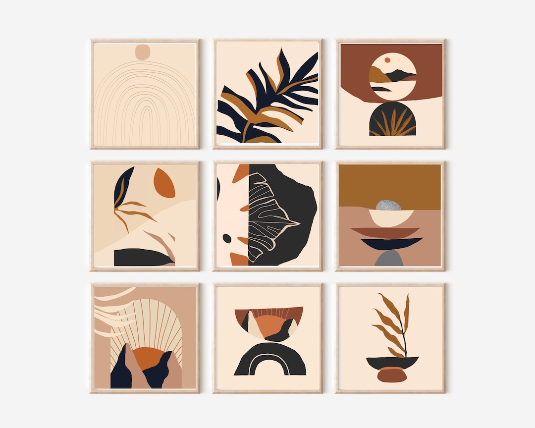 Printable Art Square Set of 9 Modern Shapes Boho - Etsy