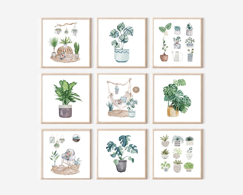 Printable Art Square Set of 9 Boho Plants - Etsy
