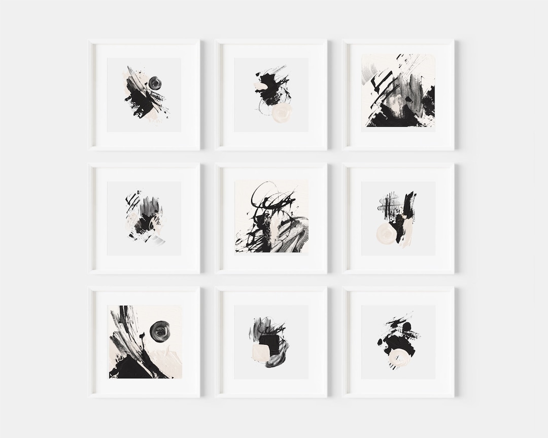 Printable Art Abstract Black Square Set of 9 - Etsy