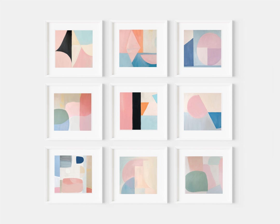 Printable Art Square Set of 9 Colorful Pink Blue Abstract - Etsy