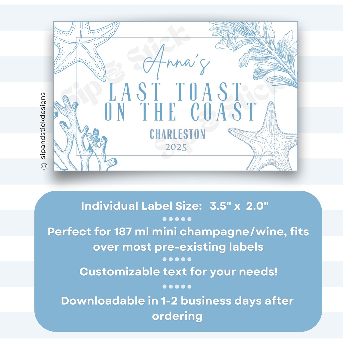 Coastal Bachelorette Mini Champagne Sticker Labels: Last Toast on the ...