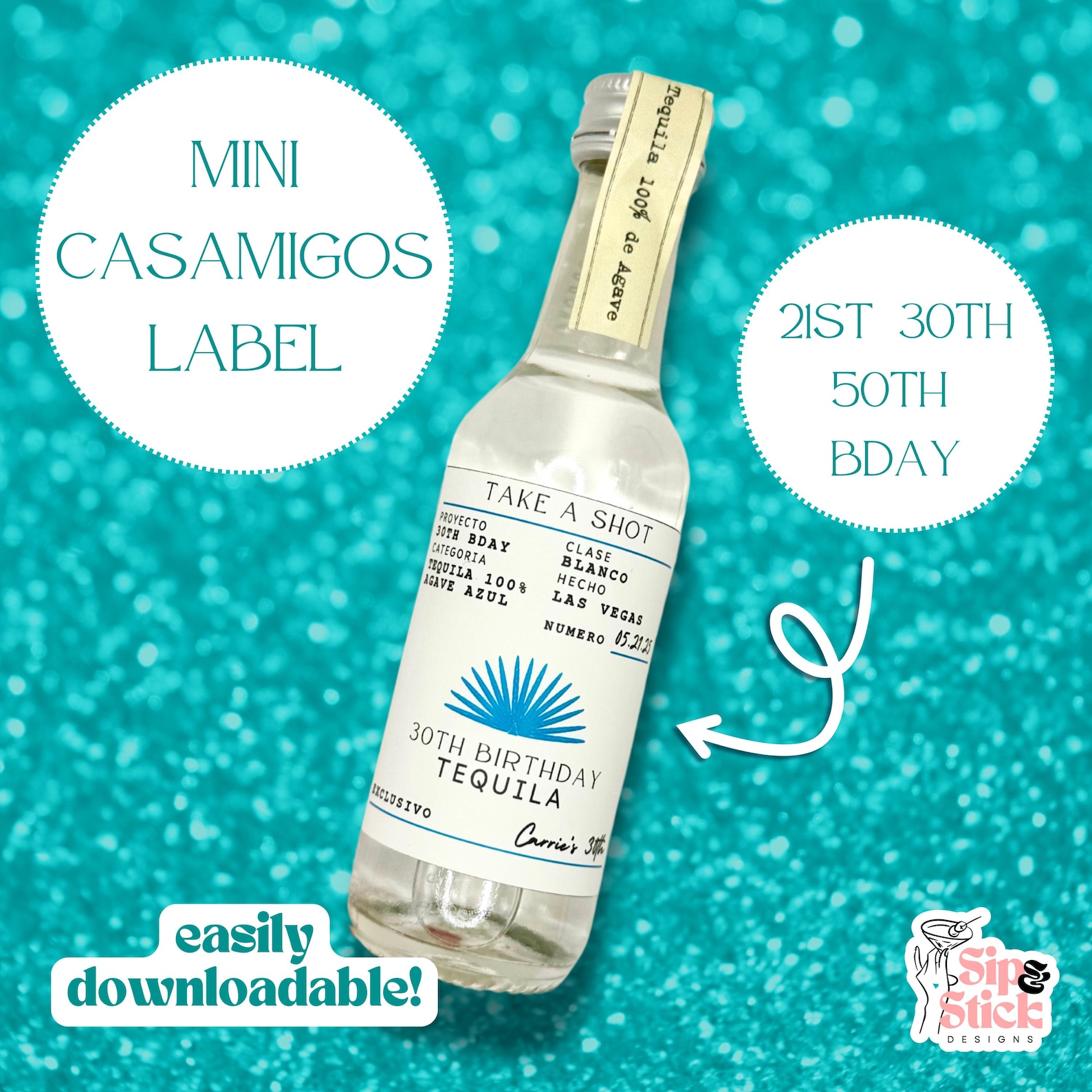Custom Birthday Tequila Shooter Label: Casamigos Inspired Sticker ...