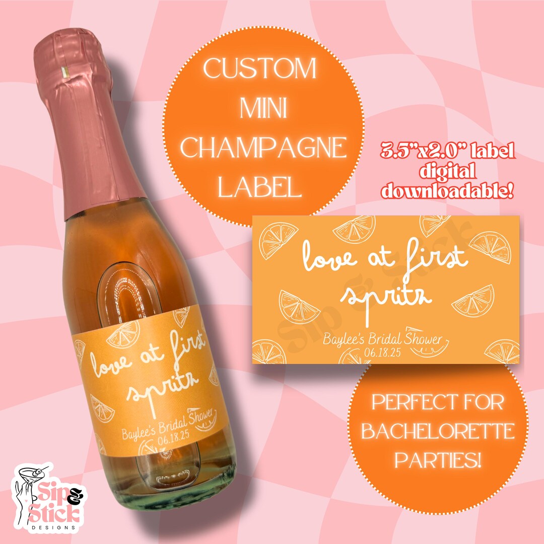 Love at First Spritz Bridal Shower Mini Champagne Labels (digital ...