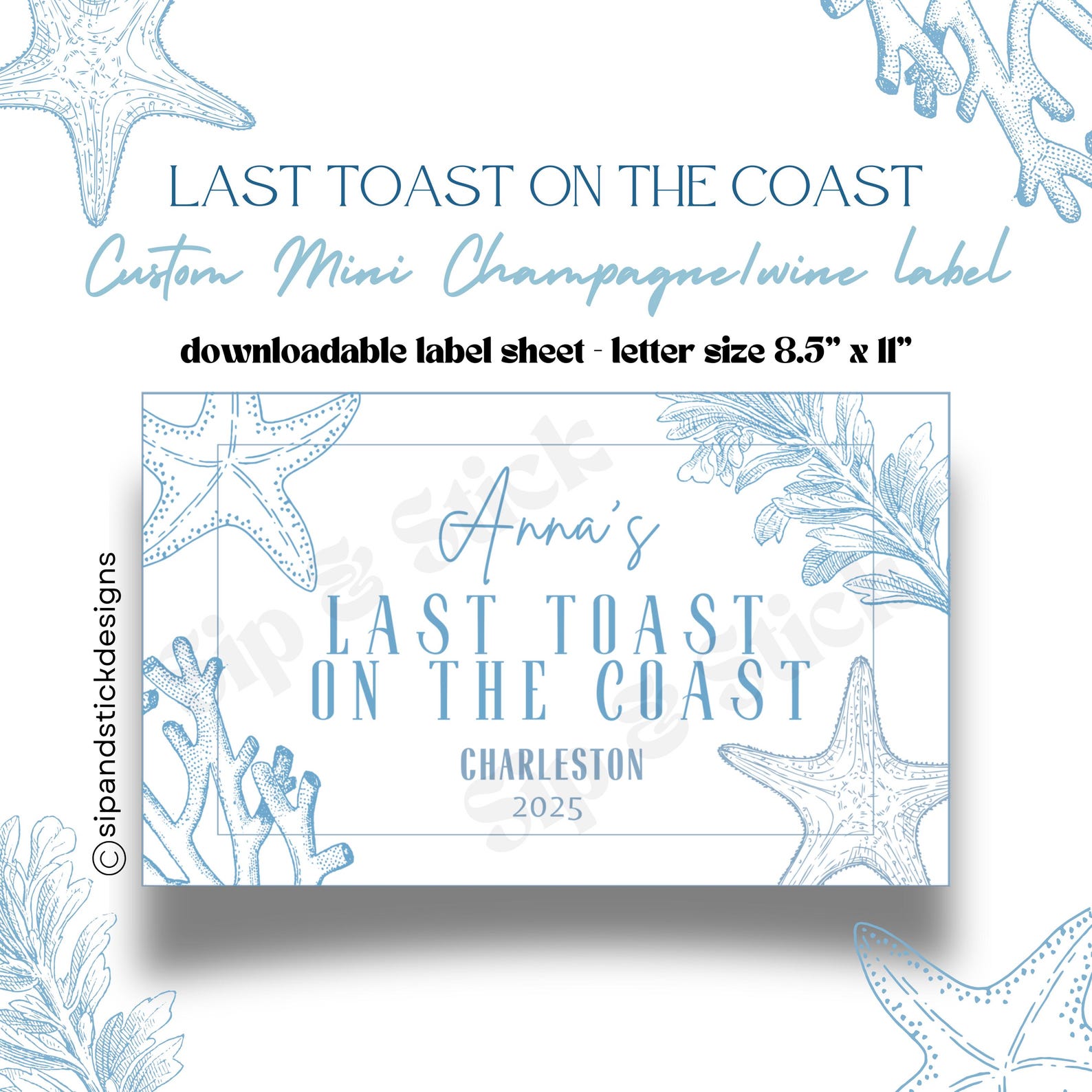 Coastal Bachelorette Mini Champagne Sticker Labels: Last Toast on the ...