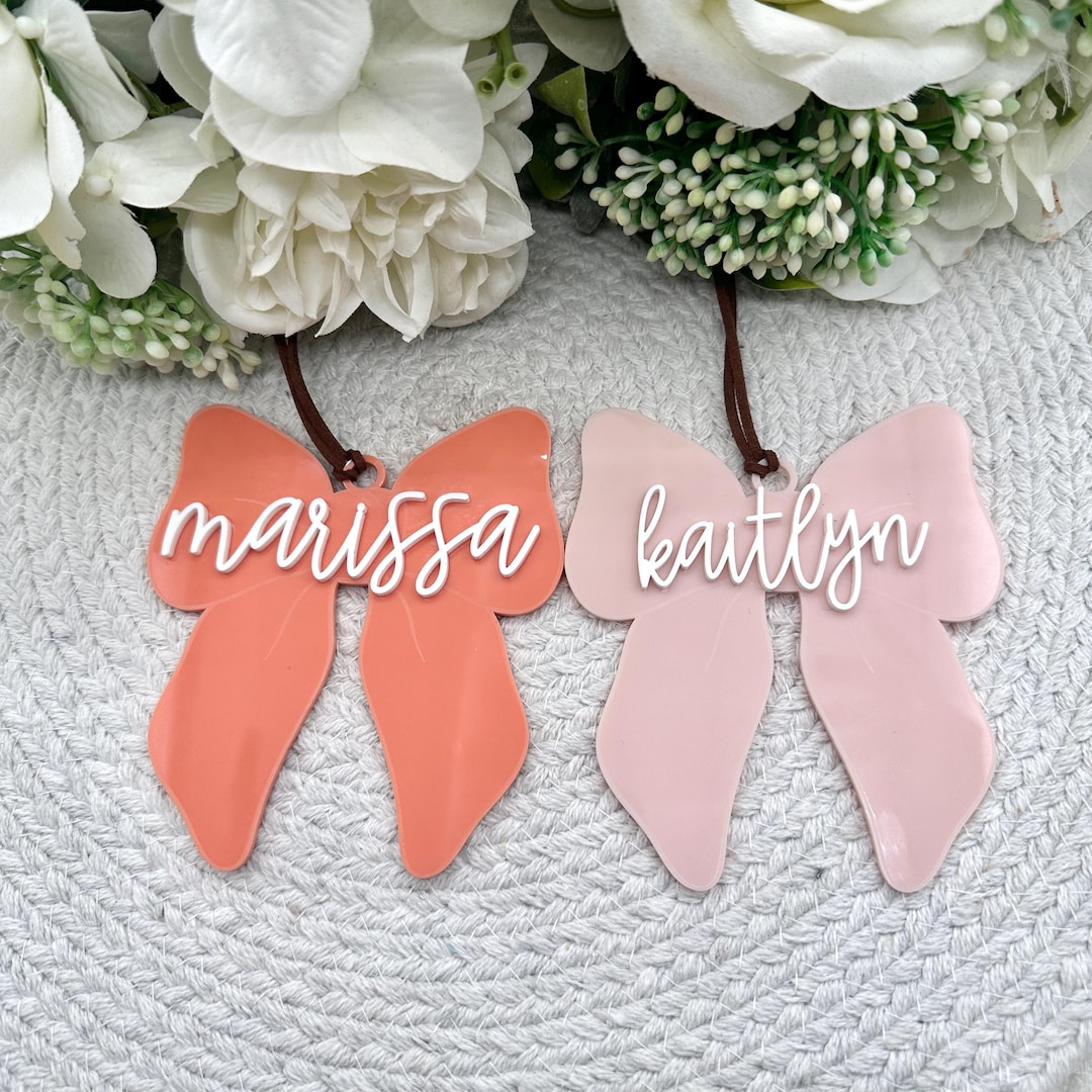 Custom Acrylic Bow Tag| Custom Name Tag| Basket Name Tag| Coquette ...