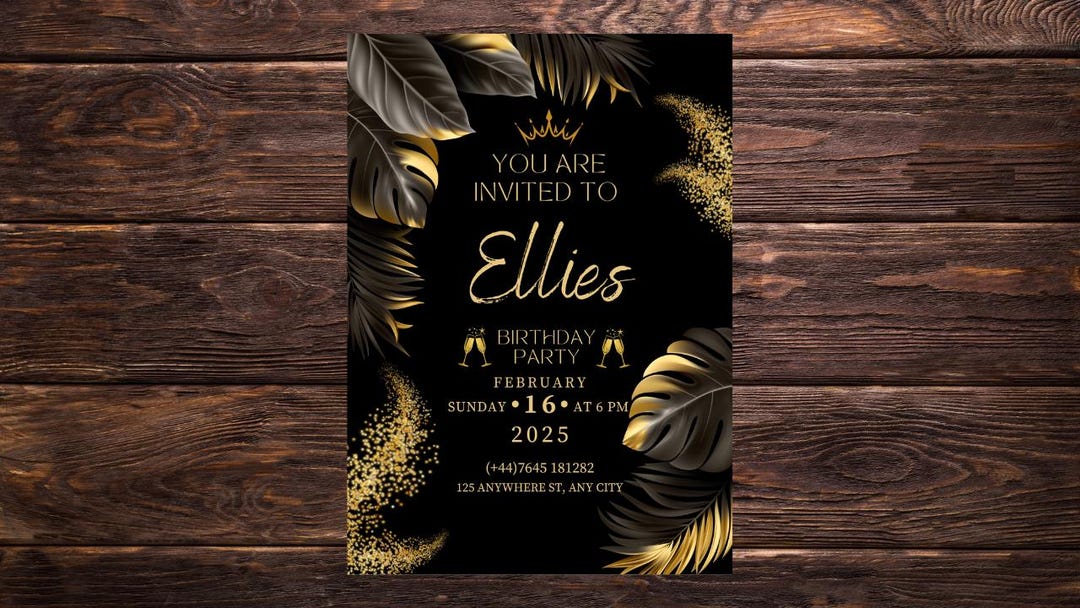 Gold Luxury Birthday Party Invitation Printable Invitation Editable ...