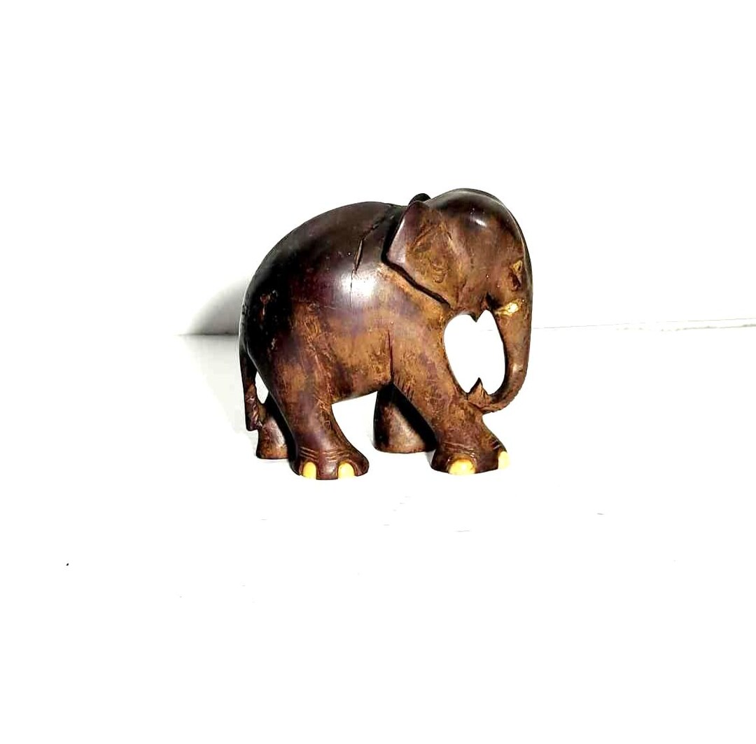 Handcrafted Mahogany Elephant Figurine: Boho Table Decor, Vintage ...