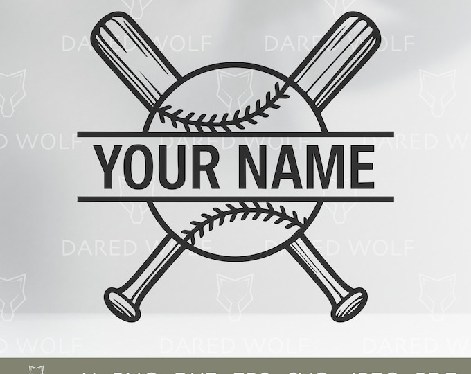 Baseball Split Name Monogram Svg, Baseball Mom, Crossed Baseball Bats ...