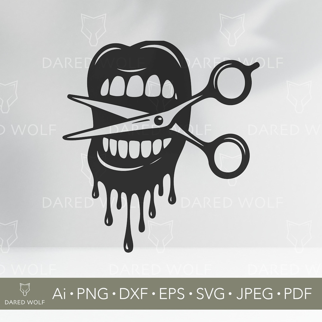 Lips Biting Scissors Tattoo Design: Barber SVG Vector Art (digital ...