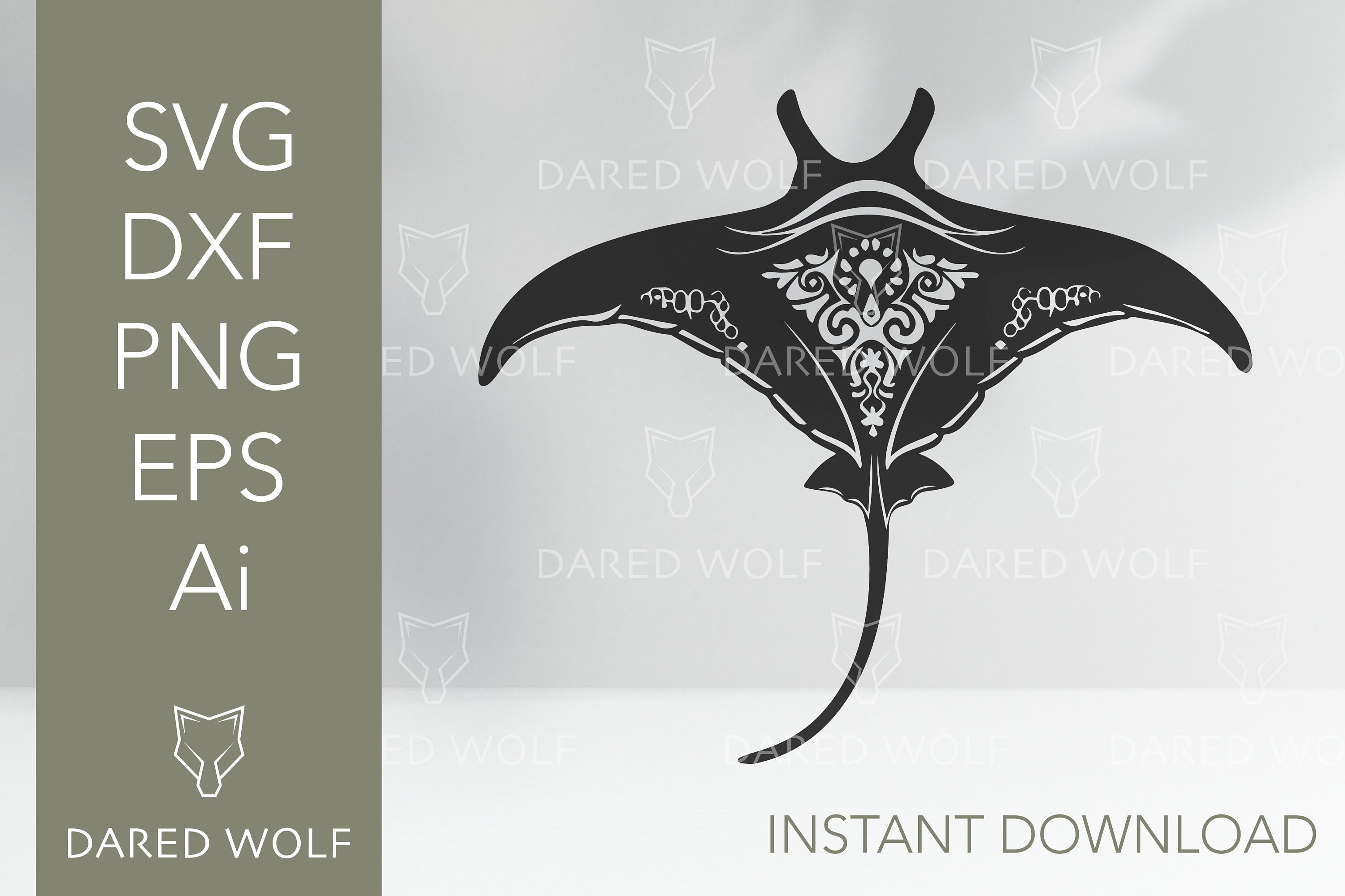 Tropical Manta Ray Silhouette Vector SVG Cut File | Shaka Pattern ...