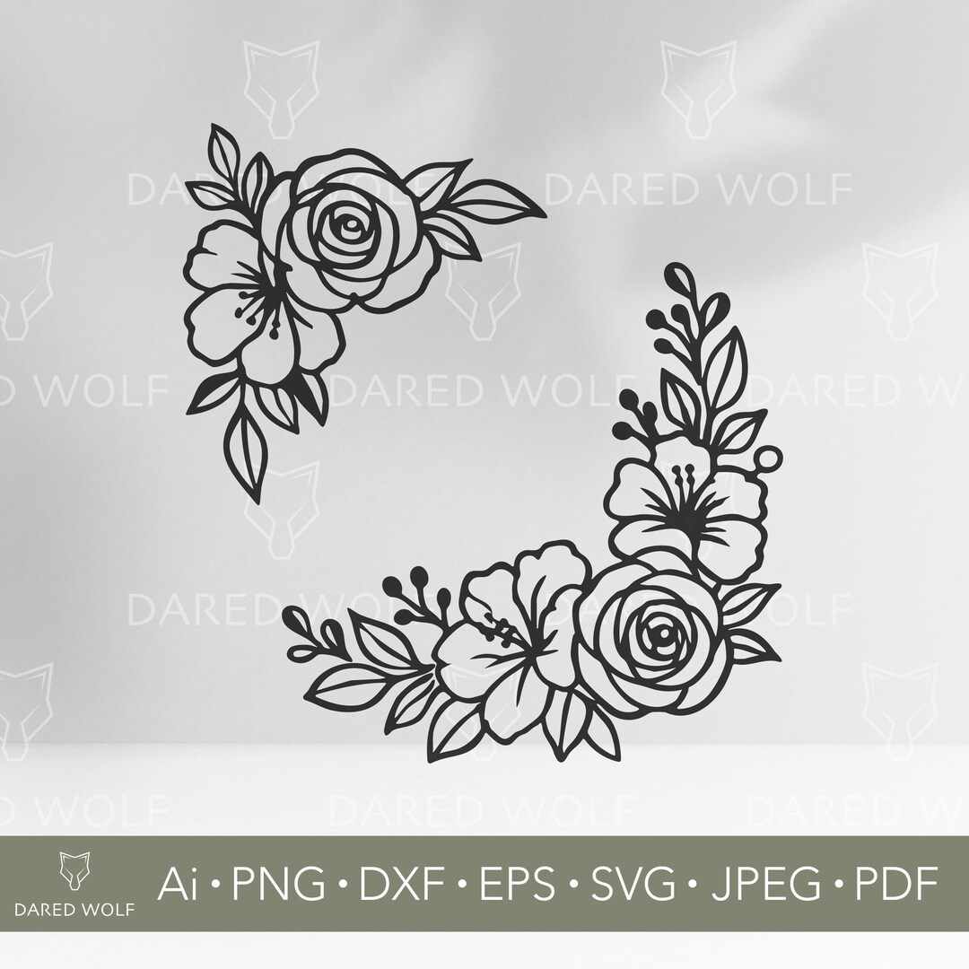 Floral Corner SVG Bundle: Elegant Flower Frame Clipart (digital File ...