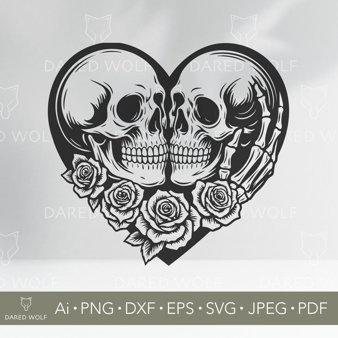 Lover Skulls Vector Art | Gothic Skull Heart SVG for Cricut and ...