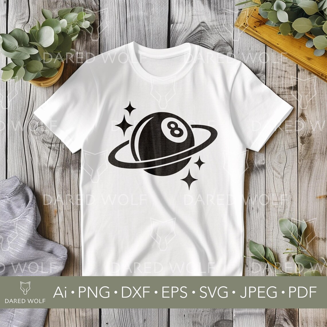 8 Ball Planet Vector Design - Cosmic Billiards Clipart - Retro Space ...
