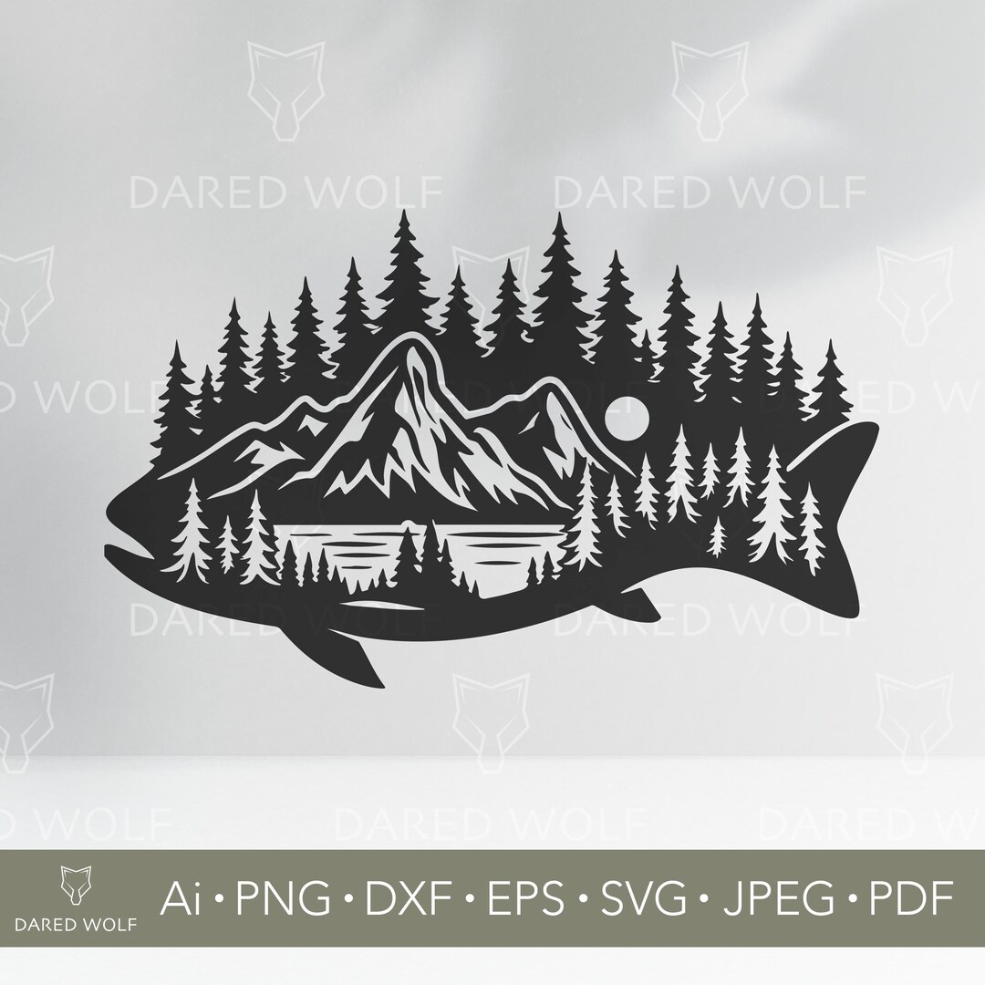 Mountain Fish SVG: Nature Scene Vector Art for Cricut - Etsy