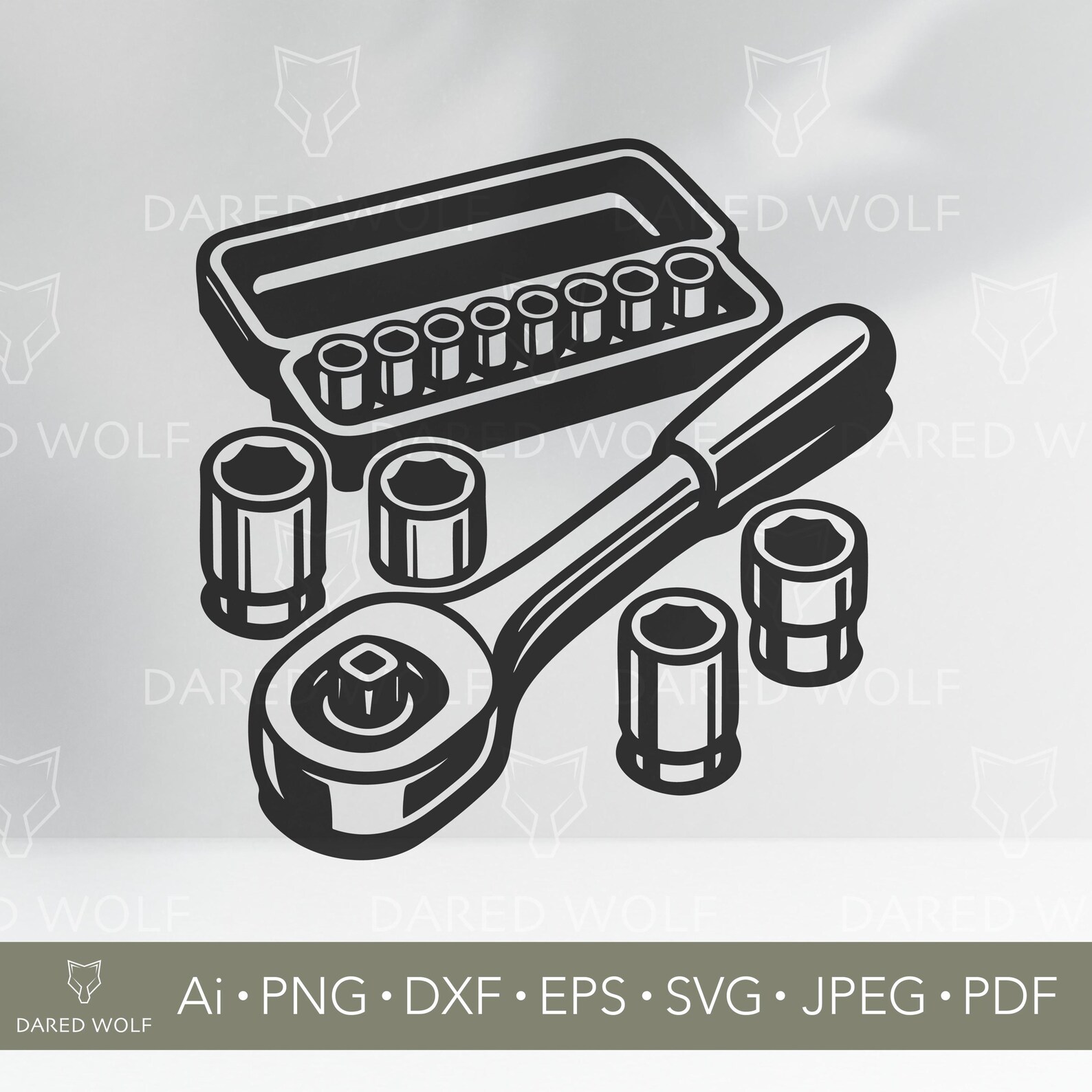 Retro Socket Wrench Set Clipart – Mechanic Tool Vector (digital Files ...