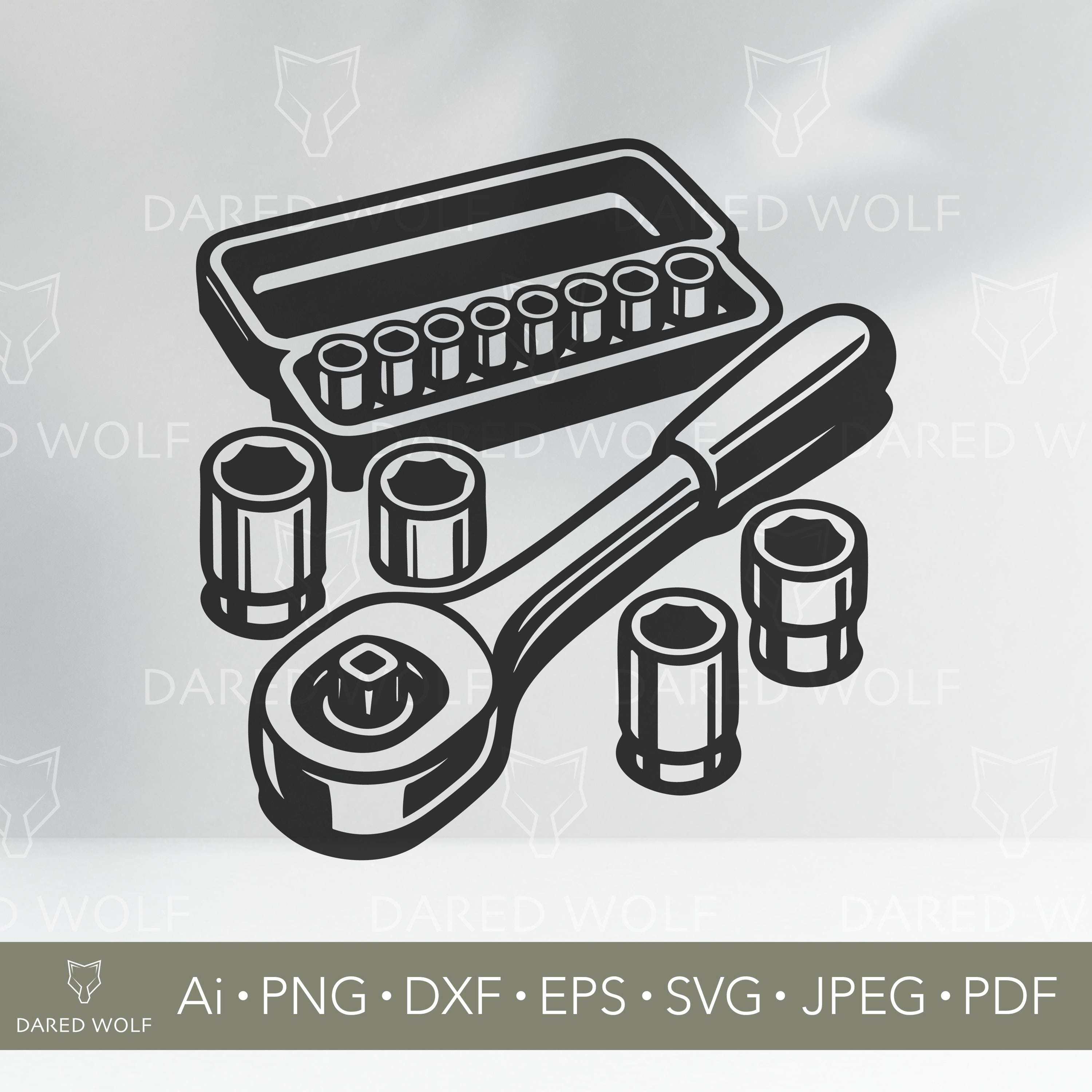 Retro Socket Wrench Set Clipart – Mechanic Tool Vector (digital Files ...