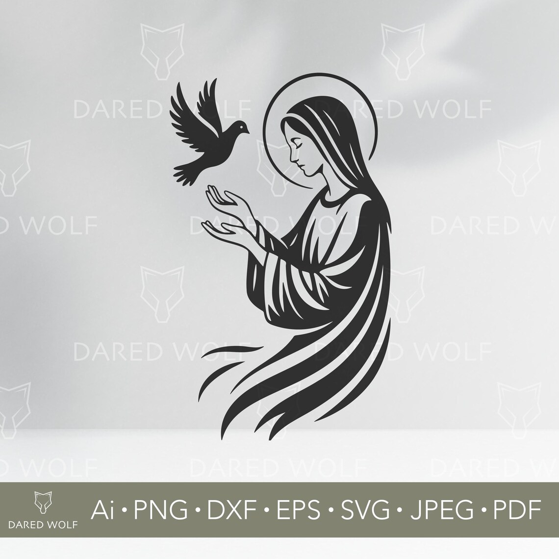 Virgin Mary and Dove SVG: Religious Christmas Silhouette (digital ...