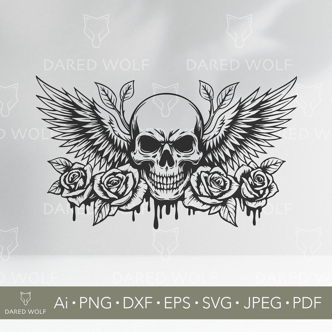 Skull With Wings Vector Art | Gothic Skull SVG for Cricut and ...