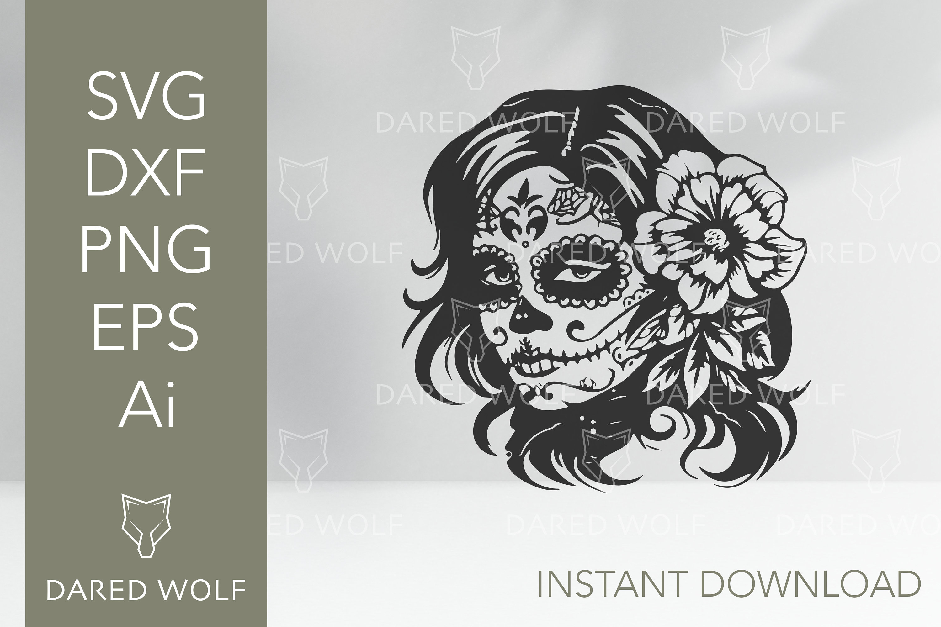 Cute Sugar Skull Girl Vector Cut File | Sugar Skull Clipart | Day of ...