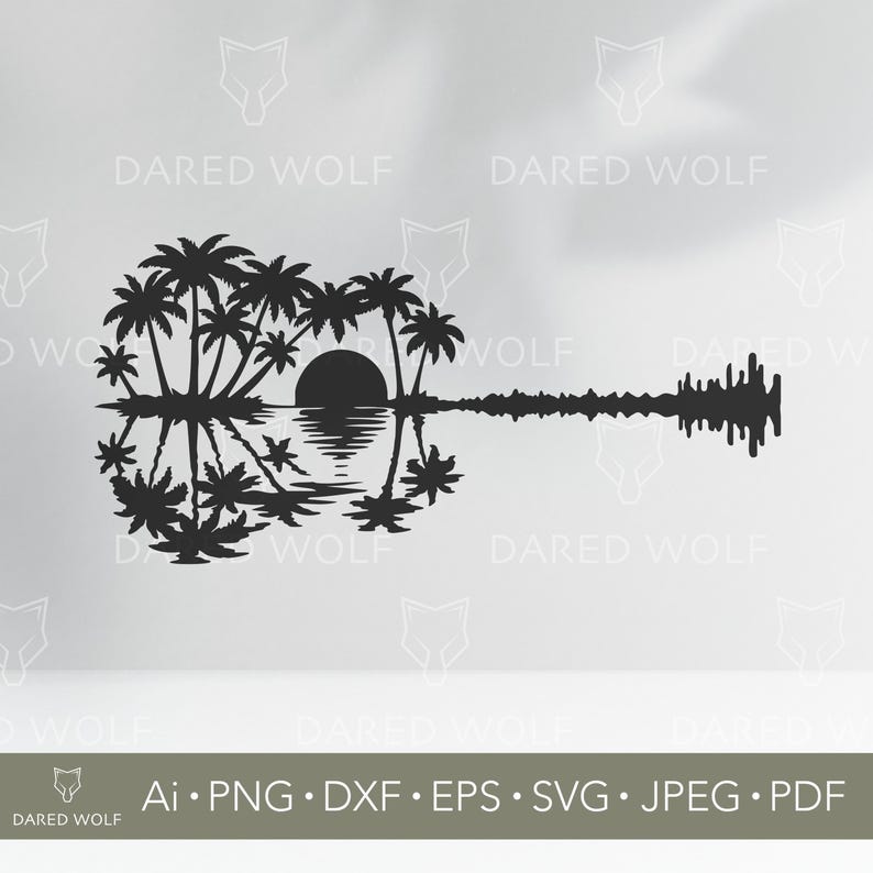Guitar Sunset Vector Art | Tropical Music SVG for Cricut and Silhouette ...